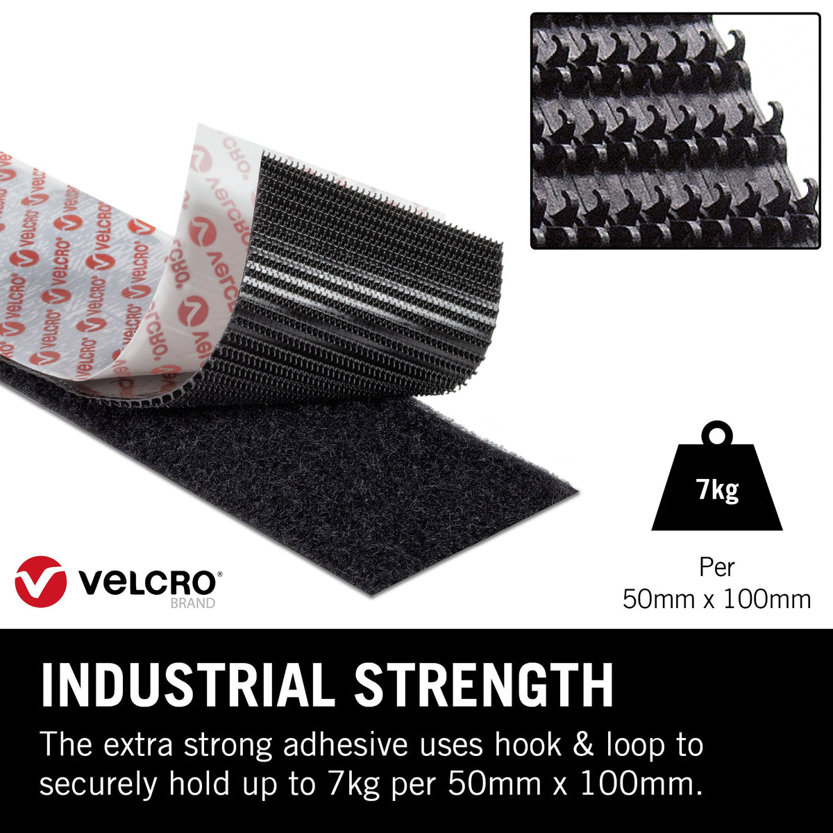 VELCRO® Brand Heavy Duty Stick On Tape 2.5m - Black | VELCRO® Brand